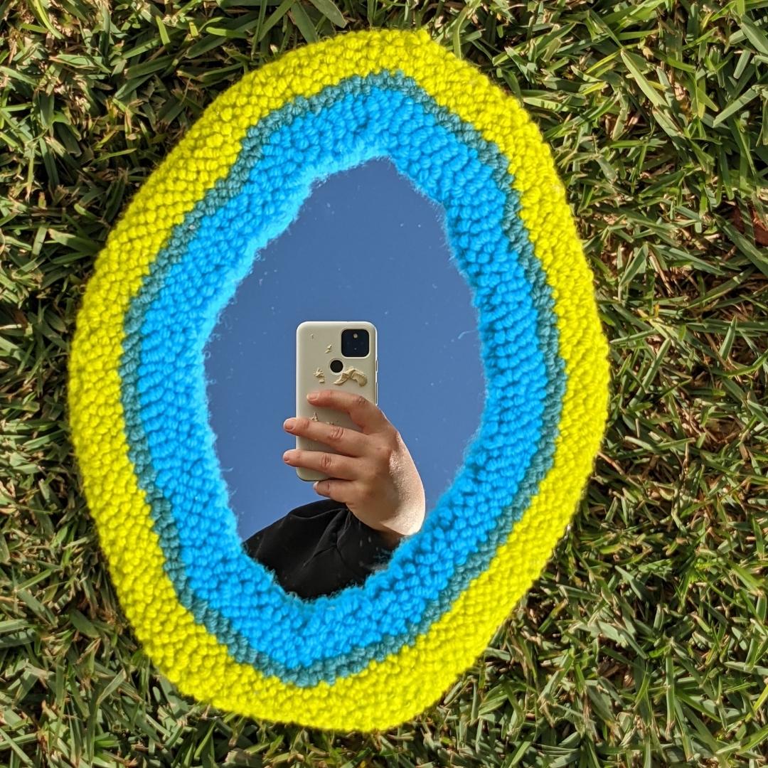 Custom Punch Needle Mirror | dancing arms | handmade in Los Angeles ...