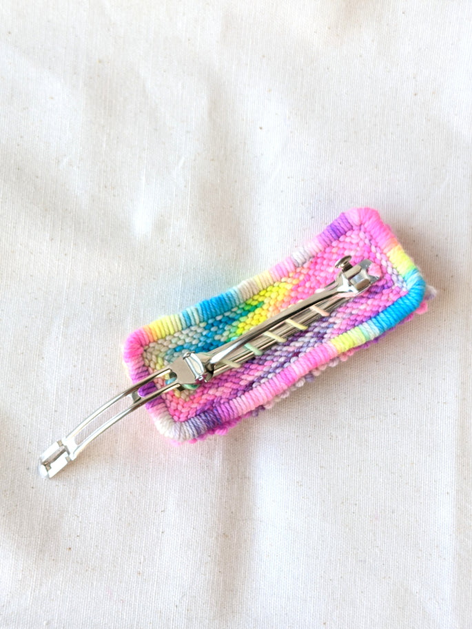 Holo Rainbow Midi Barrette | dancing arms | Punch Needle Hair ...